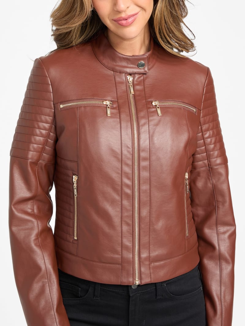 Shanny Faux-Leather Moto Jacket | GUESS Factory