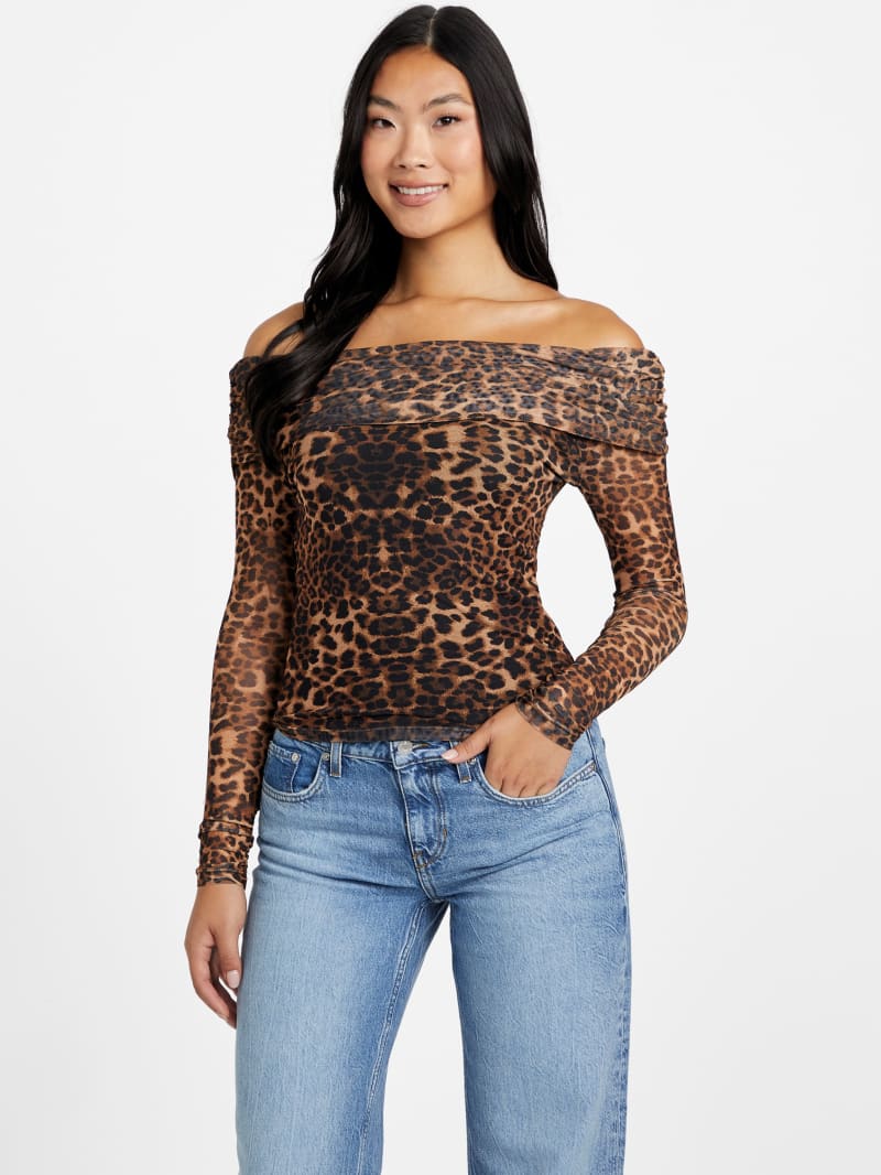 Lacey Mesh Off-the-Shoulder Top | GUESS Factory Ca