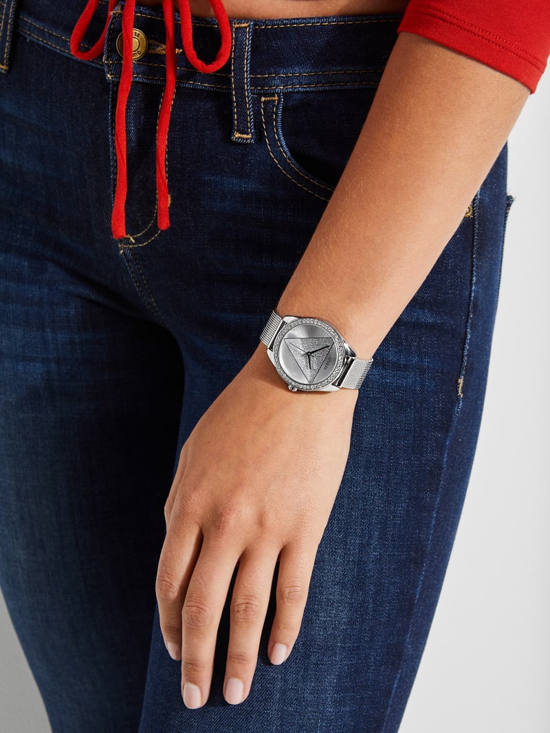 Guess Silver-Tone Logo Analog Watch - U1142L1-SLV