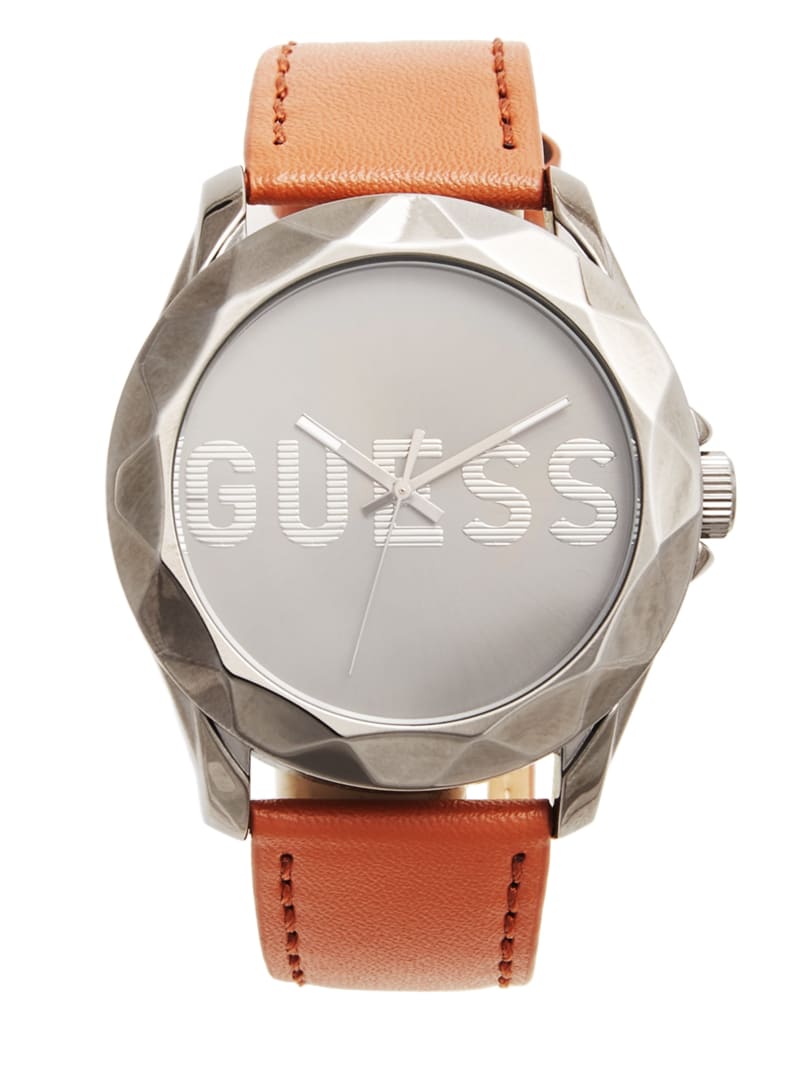 Dark Silver and Brown Analog Watch | GUESS Factory Ca