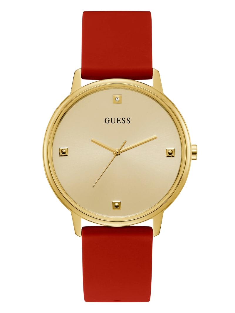 Gold-Tone And Red Analog Watch | GUESS Factory
