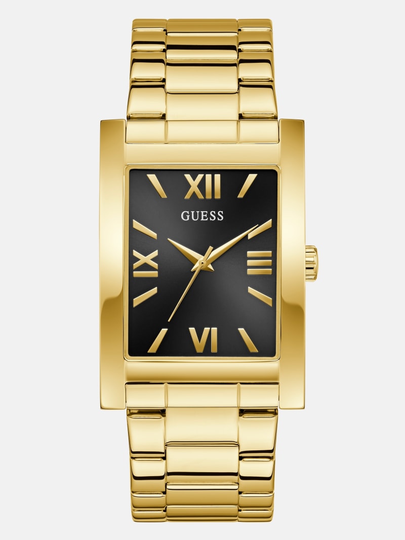 Gold-Tone and Black Square Analog Watch | GUESS Factory Ca
