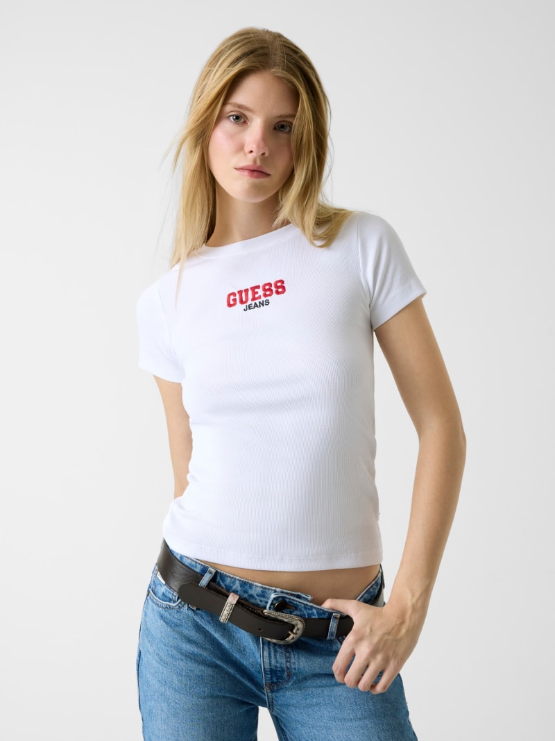 Slim Rib-Knit Embroidered Tee | GUESS Canada