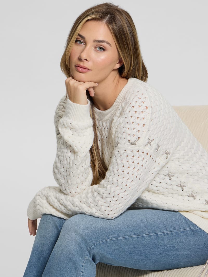 Elliss Rhinestone Wool-Blend Chain Sweater | GUESS Elliss Rhinestone Wool-Blend Chain Sweater | GUESS