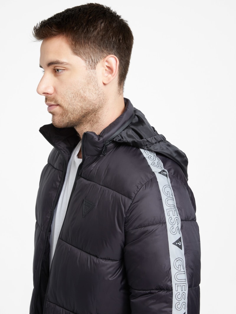 Martie Quilted Logo Tape Puffer Jacket | GUESS Factory Ca