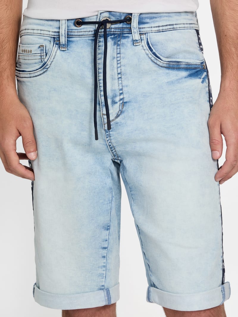 Linus Logo Knit Denim Shorts | GUESS Factory