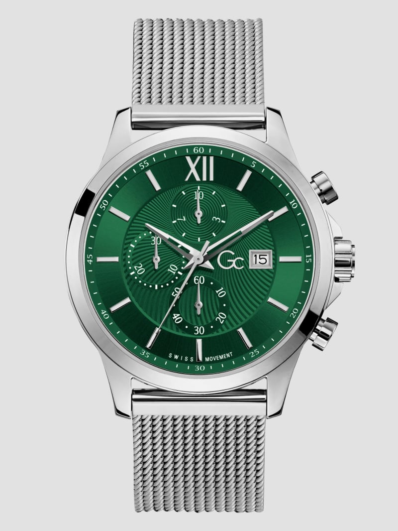 Gc Silver-Tone and Green Mesh Chronograph Watch | GUESS