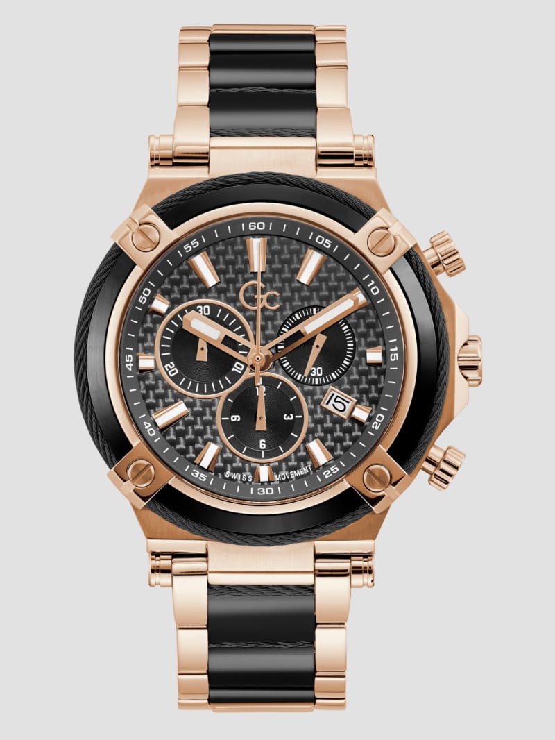 Rose Gold-Tone and Black Ceramic Chronograph Watch | GUESS