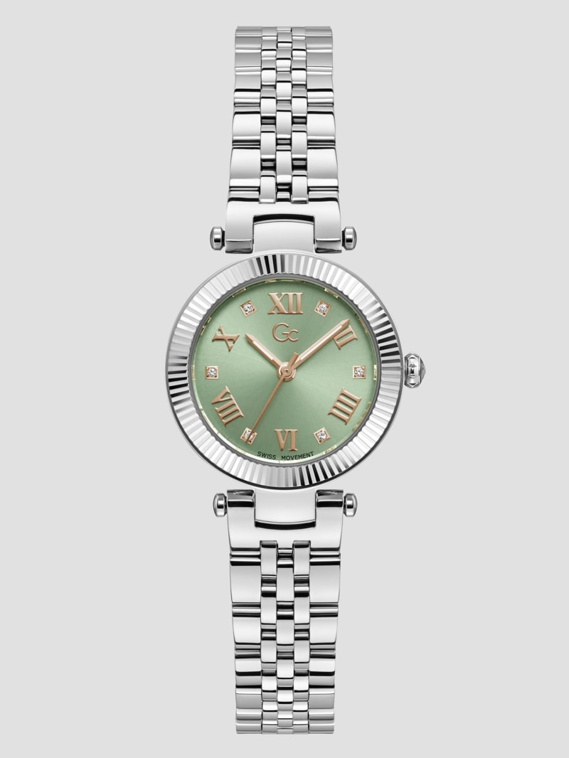 Silver-Tone and Light Green Analog Watch | GUESS
