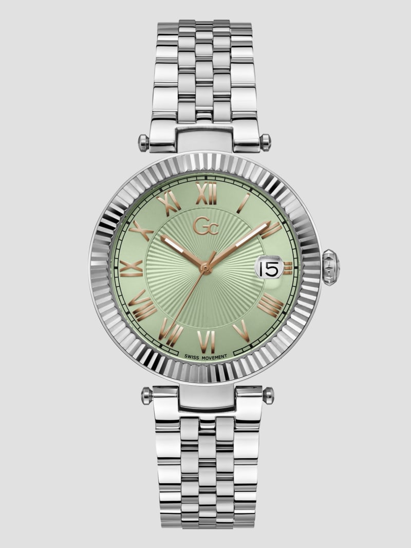 Silver-Tone and Light Green Analog Watch | GUESS