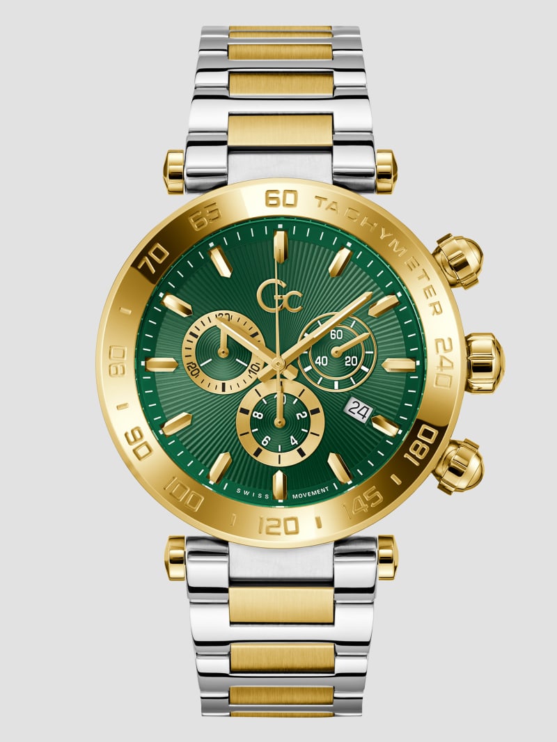 Gc Green, Silver & Gold-Tone Chronograph Watch | GUESS