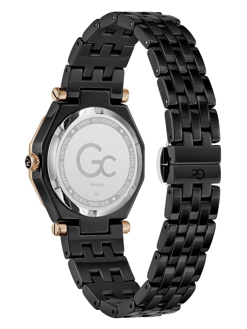 Gc Black Ceramic & Rose Gold-Tone Analog Watch | GUESS
