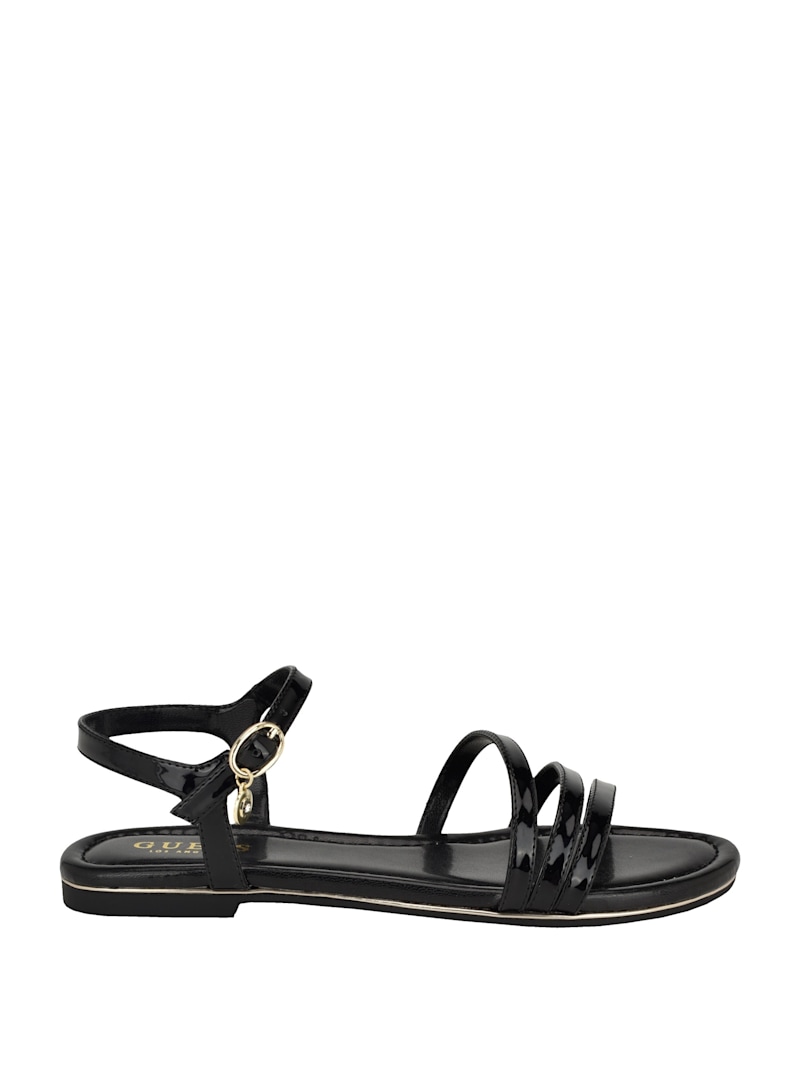 black pattern leather sandals